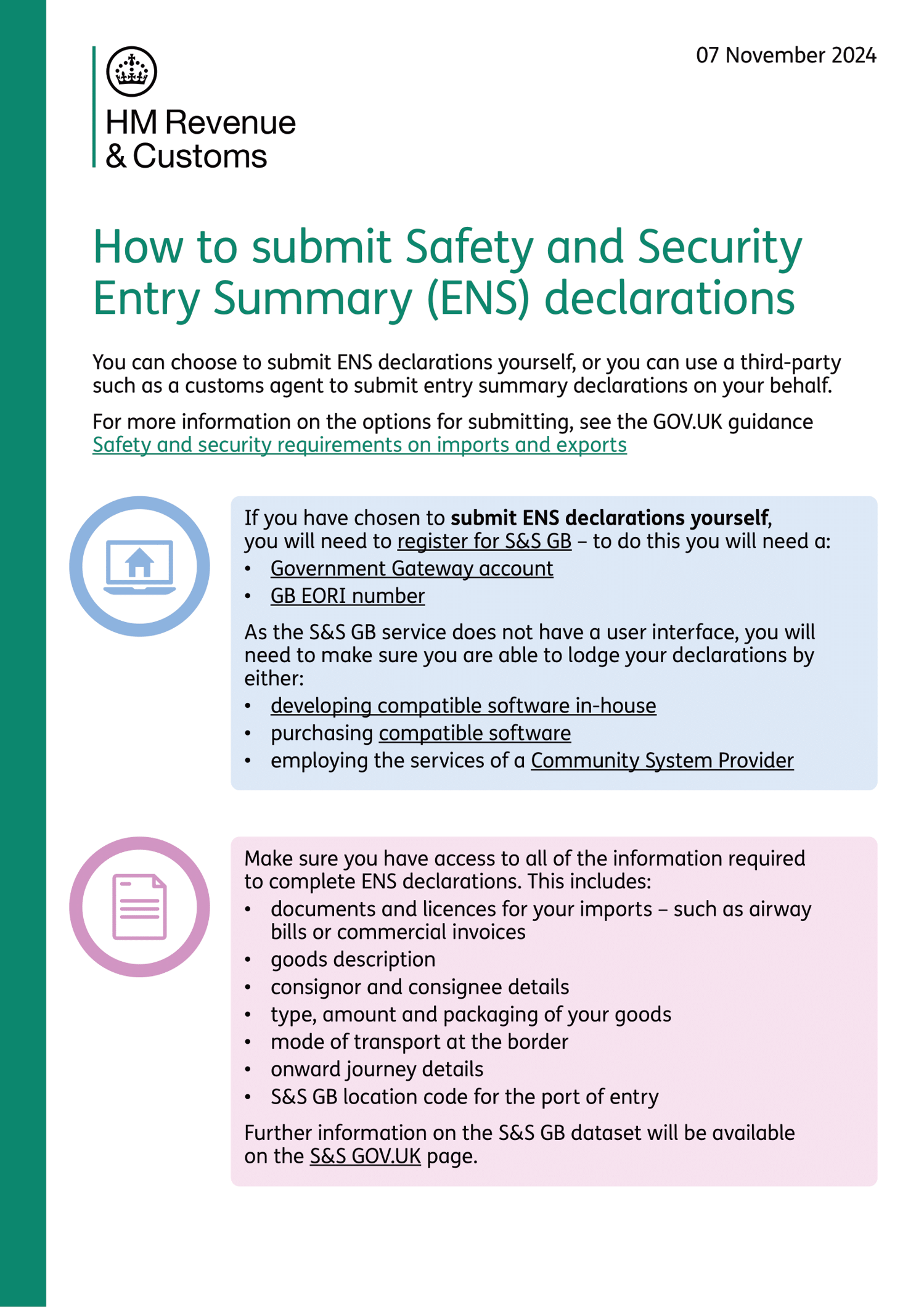Preparing for the new Safety and Security Entry Summary (ENS) Declarations in the UK